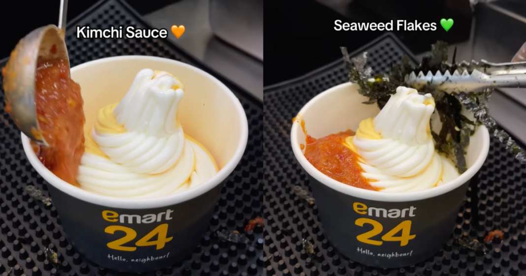 Limited-time kimchi ramen-inspired soft serve at Malaysia's Emart24