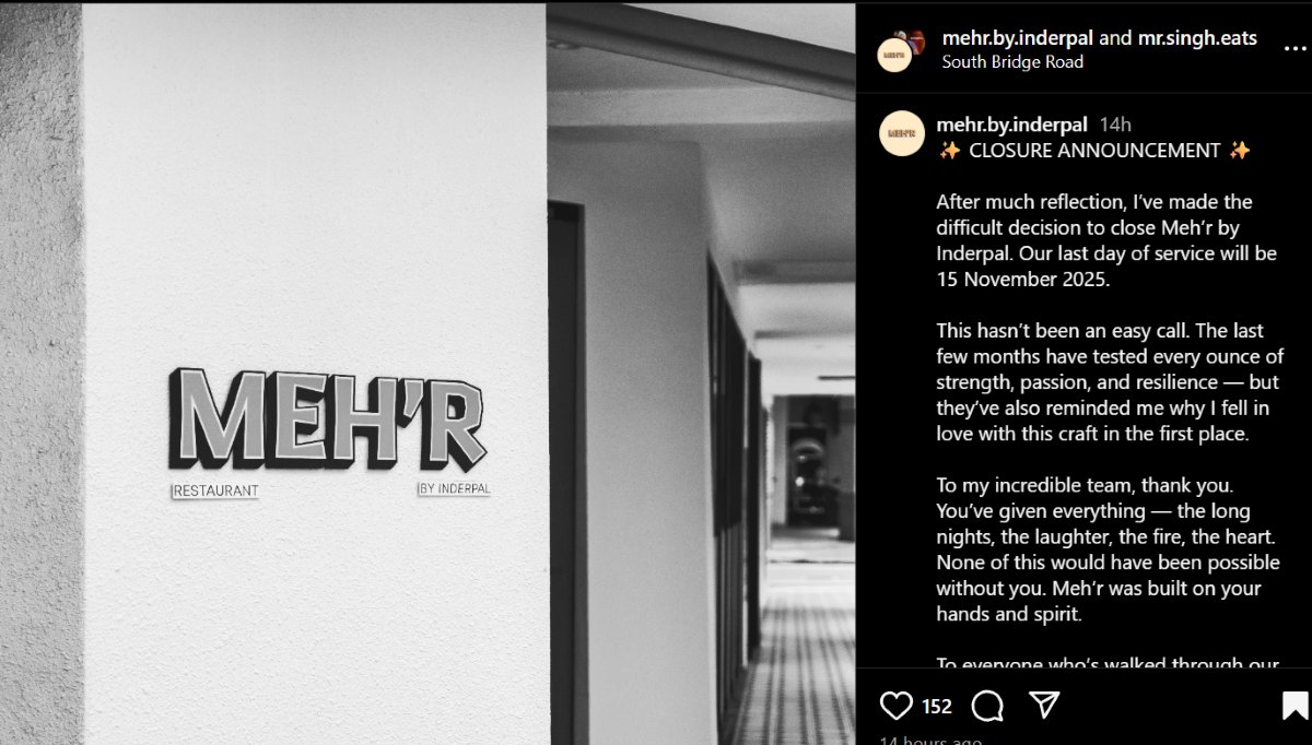 Meh'r by Masterchef Singapore winner Inderpal Singh to close - SETHLUI.com